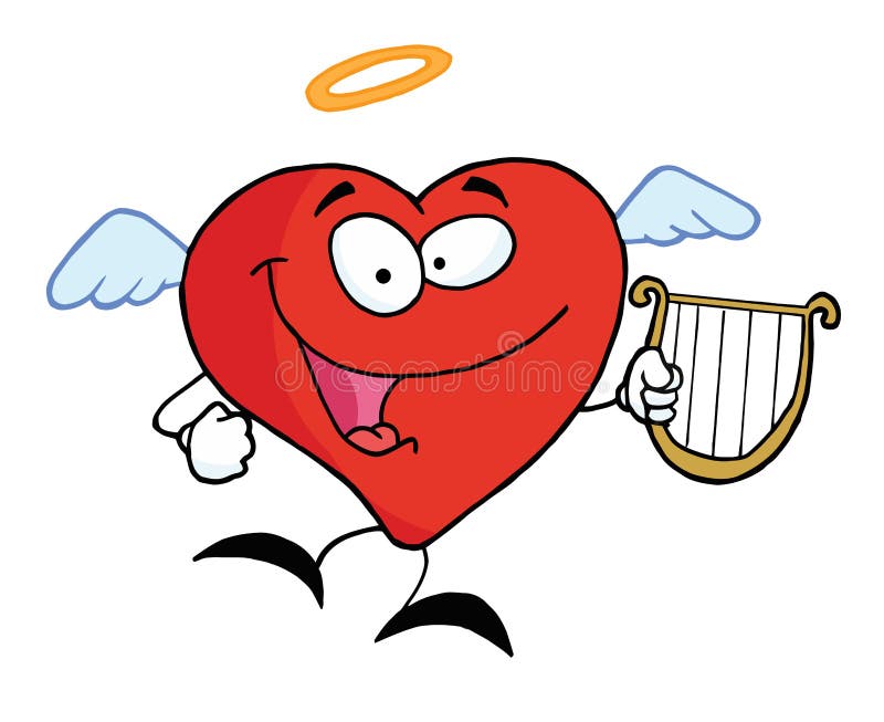 Angel Red Heart Cartoon Emoji Face Character with Wings and Halo Stock ...