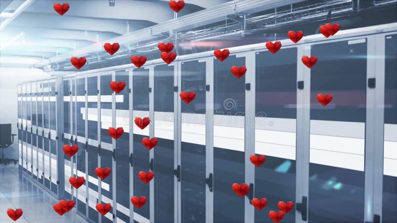 Red Heart Animation Over Rows of Servers in Data Center Stock Video ...