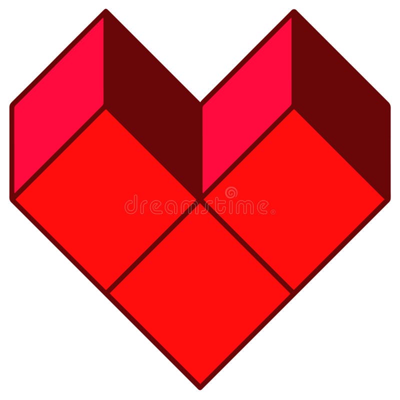 Red Heart Assembled from Three Cubes Stock Vector - Illustration of ...