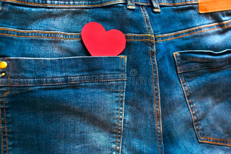 Red Heart in the Back Pocket of Blue Jeans Stock Image - Image of ...