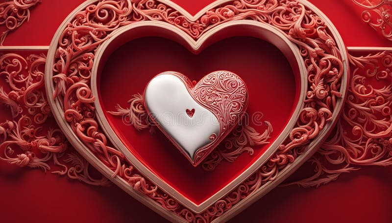 Red Heart on Red Background. Postcard for Congratulations on Valentine ...