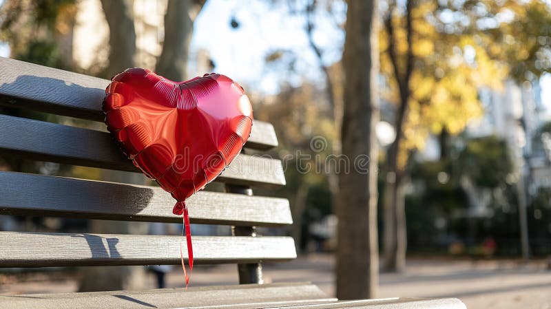 Red Heart Balloon Park Bench Autumn Romance Stock Photo - Image of ...
