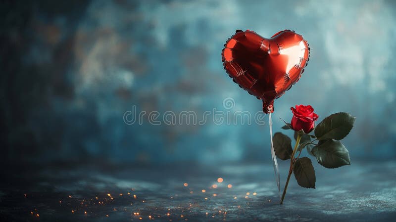 Red Heart Balloon and Rose Symbolize Romantic Love Stock Illustration ...