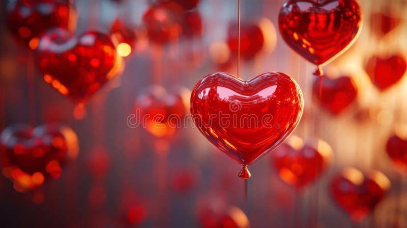 Red Heart Balloons Floating in Soft Light Stock Illustration ...