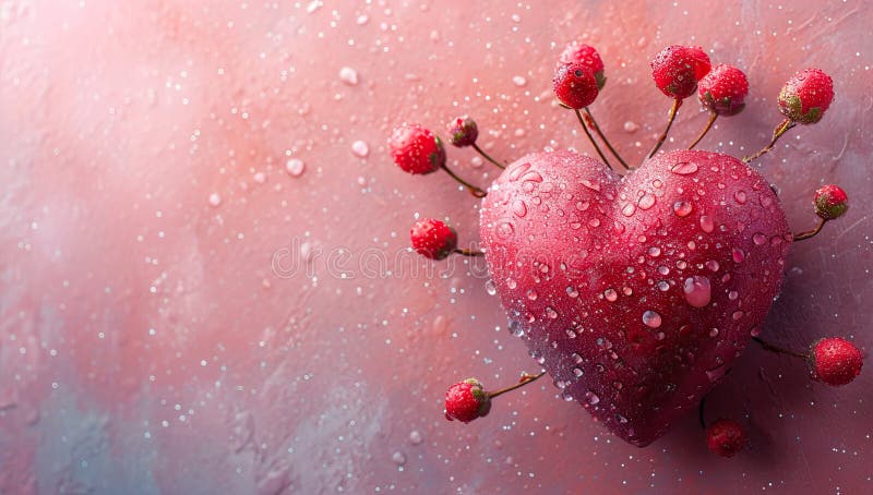 Red Heart with Berries on a Pink Background. Valentine S Day Stock ...