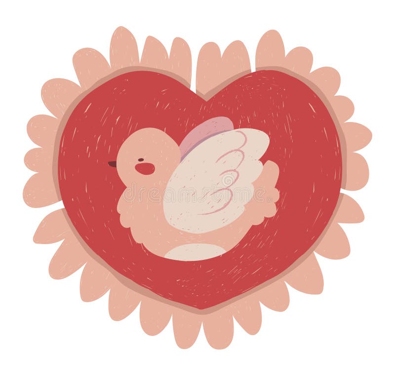 Red Heart with Bird Dove on Valentine Card Design Heart Heart Card ...