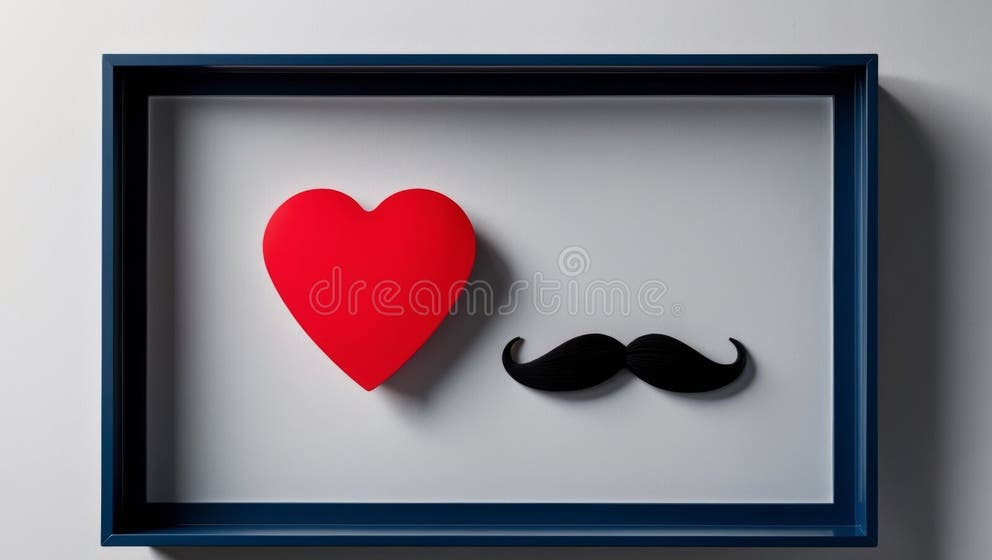 A Red Heart and Black Mustache in a Blue Frame. Stock Image - Image of ...