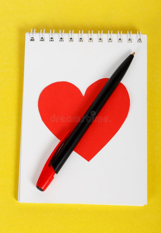 Red Heart with a Black Pen on White Notebook Stock Image - Image of ...