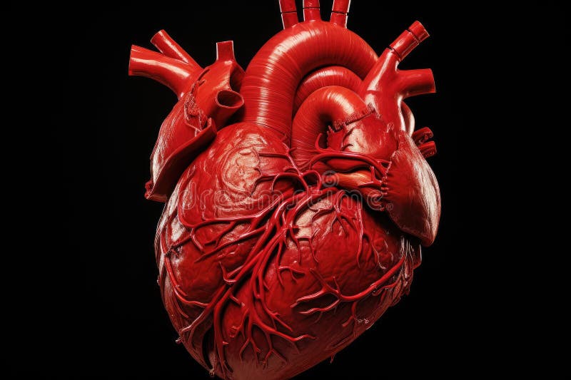 A Red Heart with Blood Vessels on a Black Background Stock Illustration ...