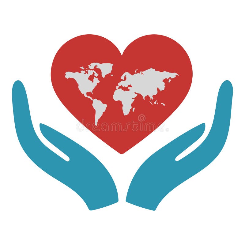 Red Heart in Blue Hands with World Map for World Kindness Day Stock ...
