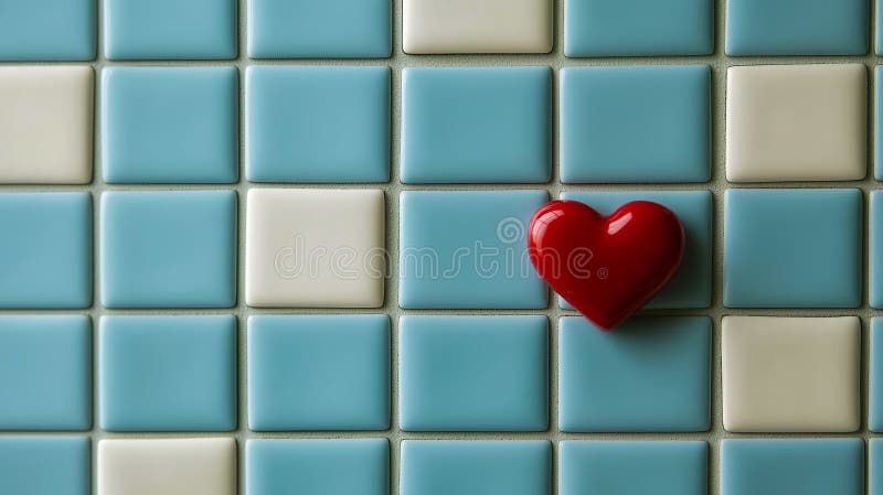 Red Heart on Blue and White Tiled Wall Stock Photo - Image of heart ...