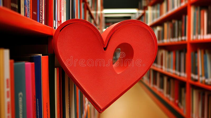 Red Heart Bookends Library Aisle Education Love Stock Image - Image of ...