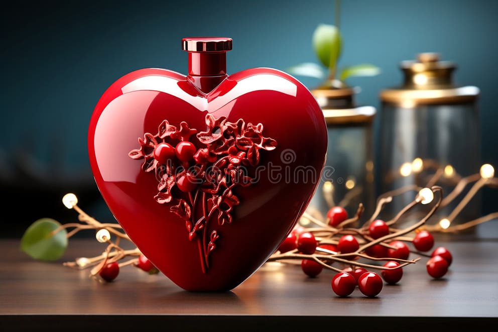 Red Heart and Bottles on Blue Background. Generative AI Stock ...