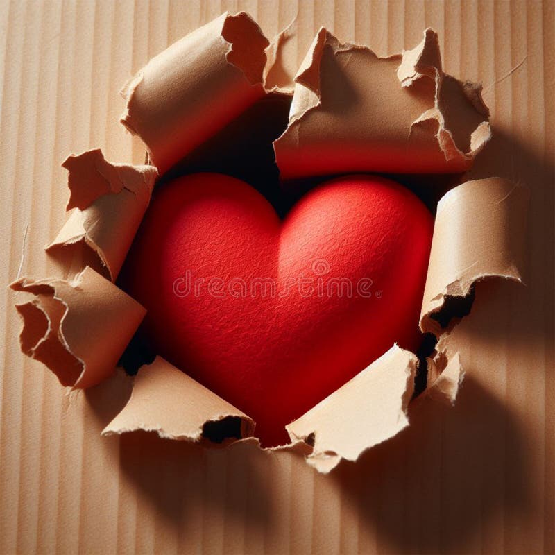 Red Heart Breaking through Brown Cardboard Surface Stock Illustration - Illustration of ...