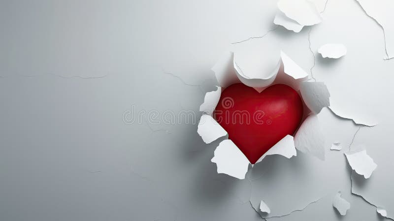 Red Heart Breaking through White Paper with Copy Space. Valentines Day ...