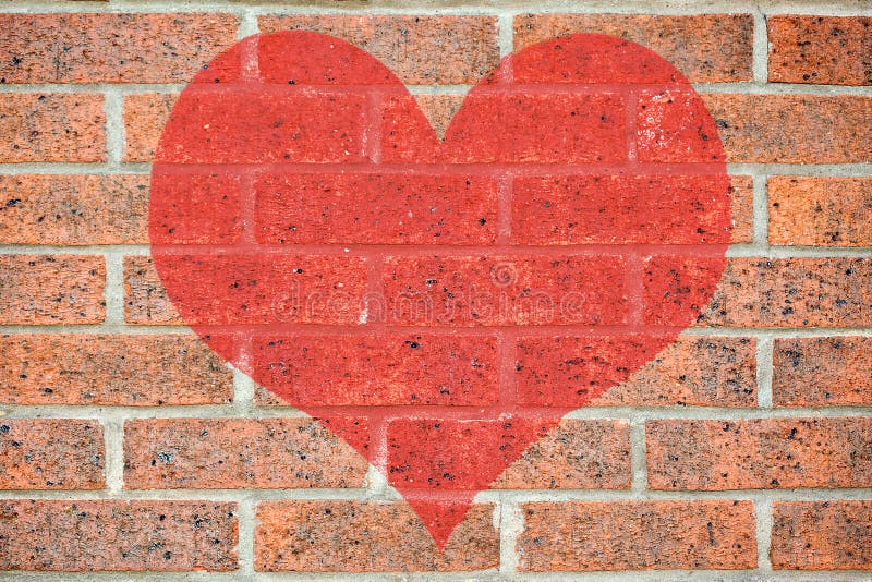 Red heart on brick wall stock photo. Image of structure - 36497138