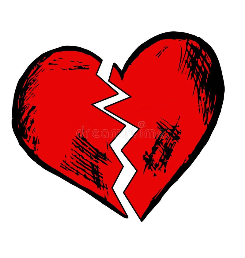 Red Heart Broken in Half on White Background Stock Illustration ...