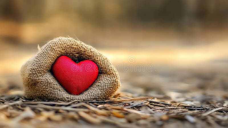 Red Heart Burlap Sack Forest Path Love Nature Stock Image - Image of ...