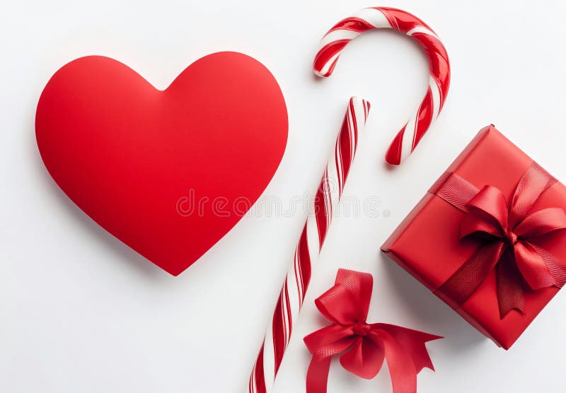 Red Heart Candy Cane Gift Box Valentines Day High Quality Image Stock ...