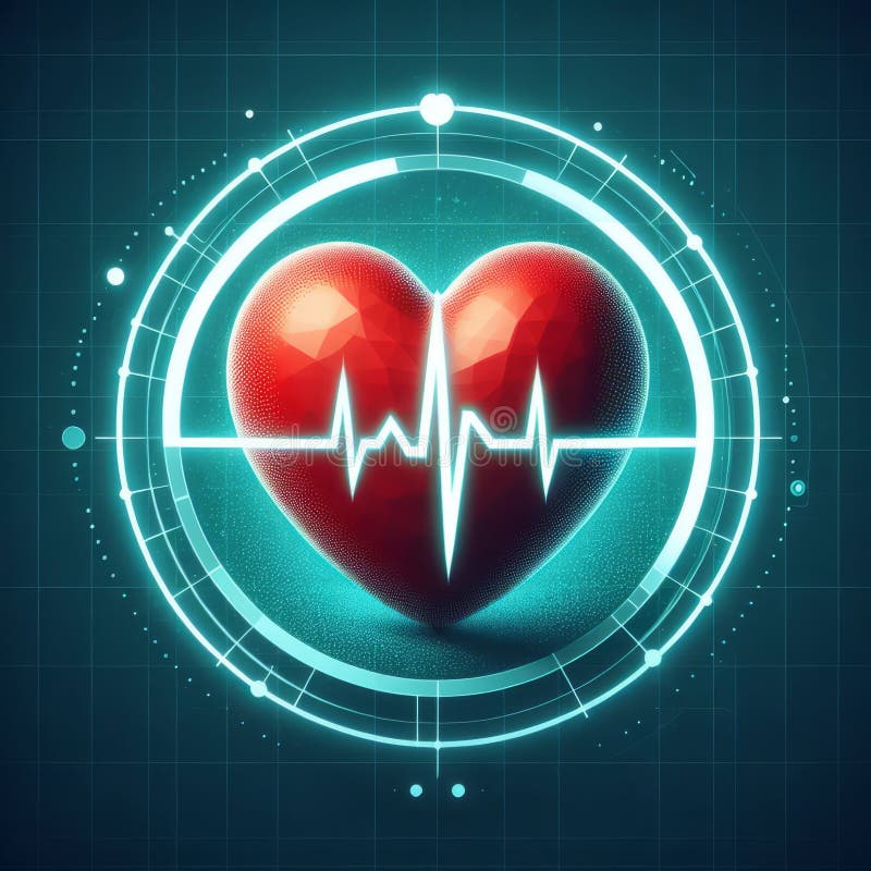 Red Heart and Cardiogram on Blue Background Stock Illustration ...