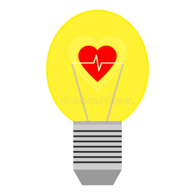 A Glowing Bright Light Bulb with a Red Heart Inside. Stock Vector ...
