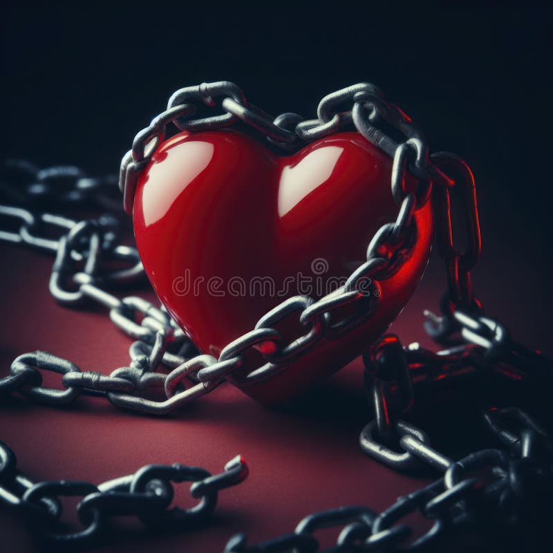 Red Heart Chained on Dark Background. Ai Generative Stock Illustration ...