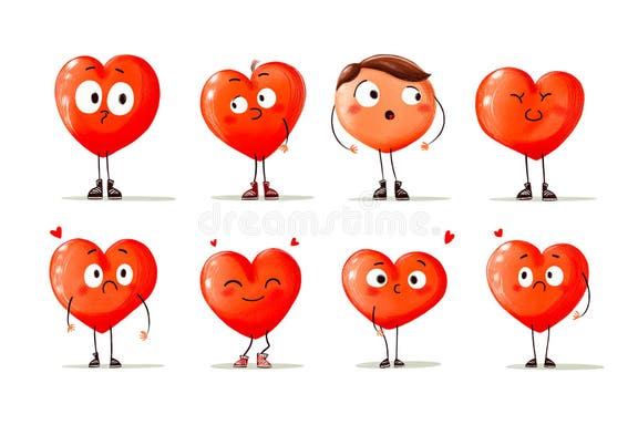 Red Heart Characters Set Isolated on White Stock Photo - Illustration ...