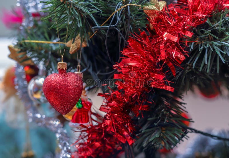 Red Heart on the Christmas Tree Stock Photo - Image of holiday ...