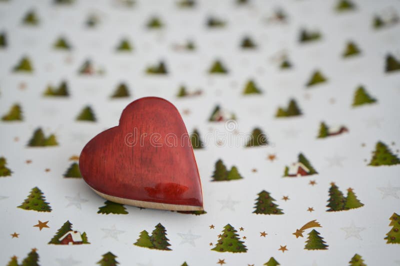 Red Heart on a Christmas Wrapping Paper Stock Image - Image of season ...
