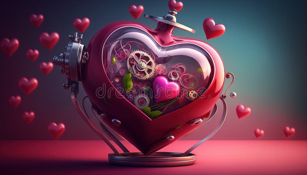 A Red Heart with a Clock Inside of it Surrounded by Hearts. Generative ...