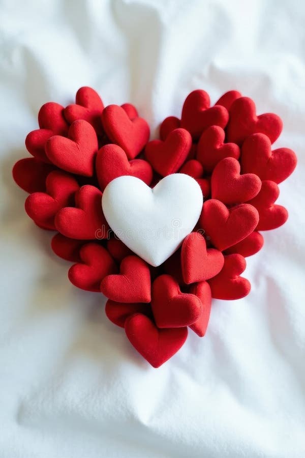 Red Heart Cluster, Single White Heart, White Fabric , Anniversary ...