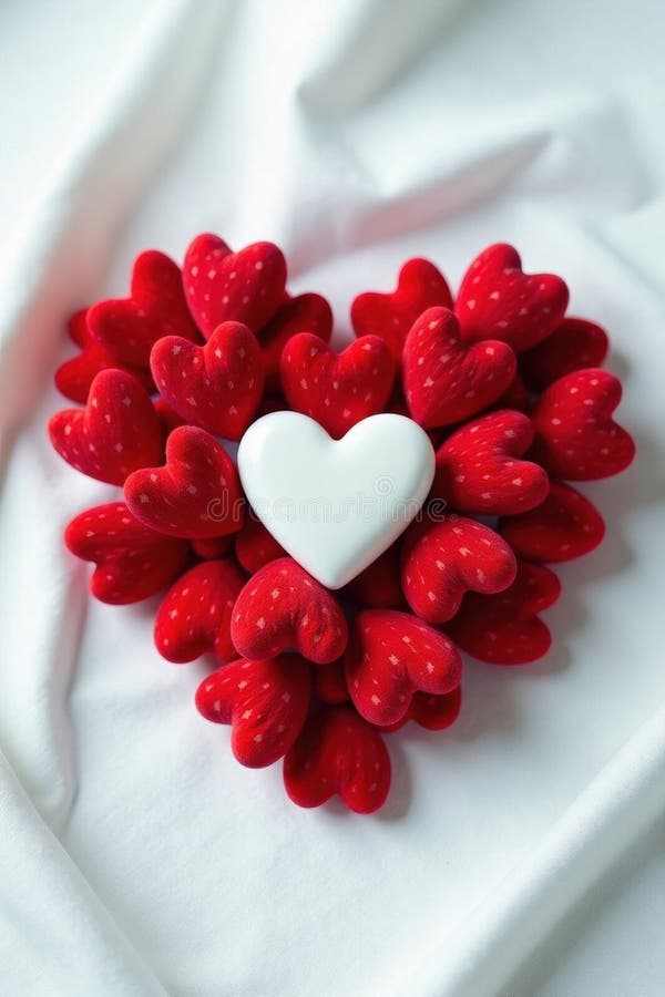Red Heart Cluster, Single White Heart, White Fabric , Romantic, Symbol ...