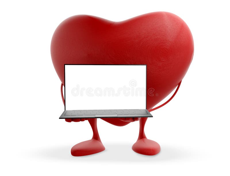 Red Heart with Computer 3d-illustration Stock Illustration ...
