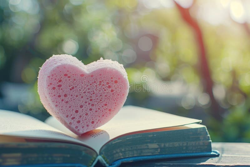 Red Heart on the Cover of an Open Book in the Morning Light Stock Image ...