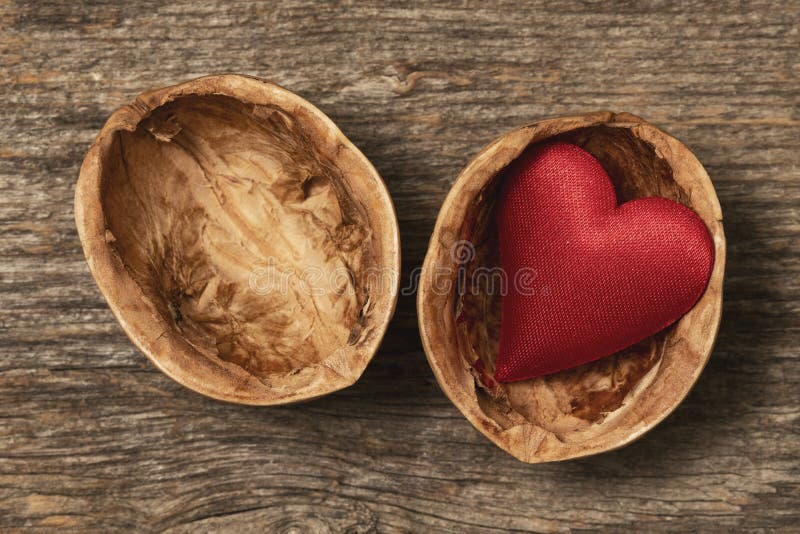 Red Heart in a Cracked Walnut Shell Stock Image - Image of heart ...