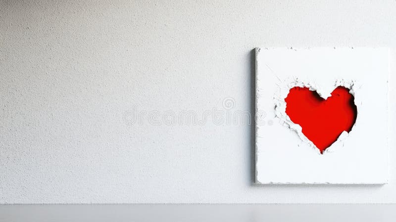 Red Heart Cutout on White Canvas Against Minimalist Wall Stock Image ...