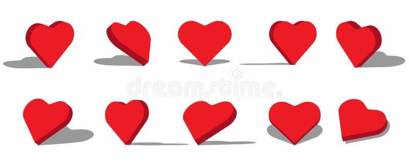 Red Heart 3d Icon Illustration with Different Views Stock Vector ...