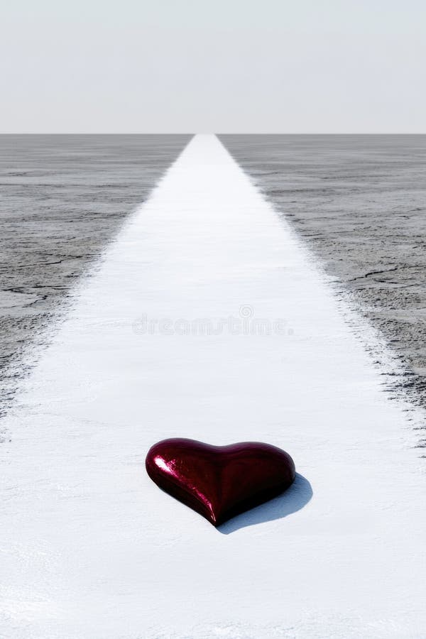 Red Heart on Desert Path Symbolizing Love and Loneliness Under Clear ...