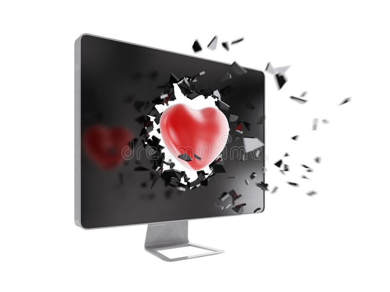 Red Heart Destroy Computer Screen. Stock Illustration - Illustration of ...