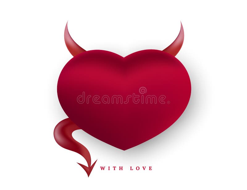 Red Heart Devil with Horns and Tail Isolated on White Background. Stock ...