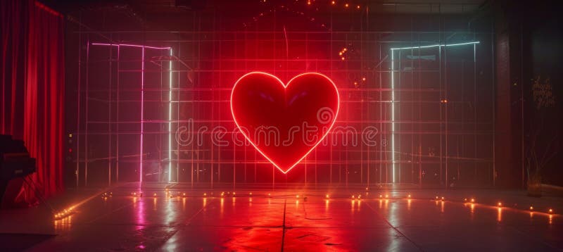 A Red Heart on a Display with Lights Around it Stock Image - Image of ...