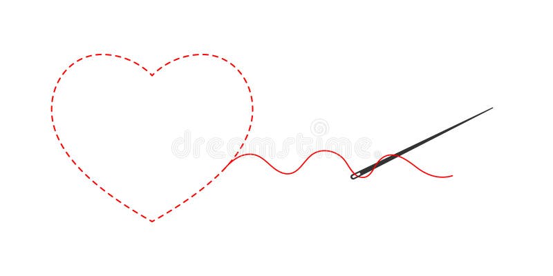 Red Heart. Drawing of a Needle and Thread. Embroidery and Needlework ...