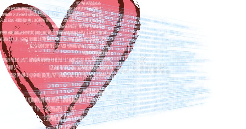 Red Heart Drawing Over Computer Writing Code, Program Coding and ...