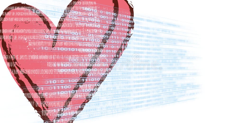 Red Heart Drawing Over Computer Writing Code, Program Coding and ...