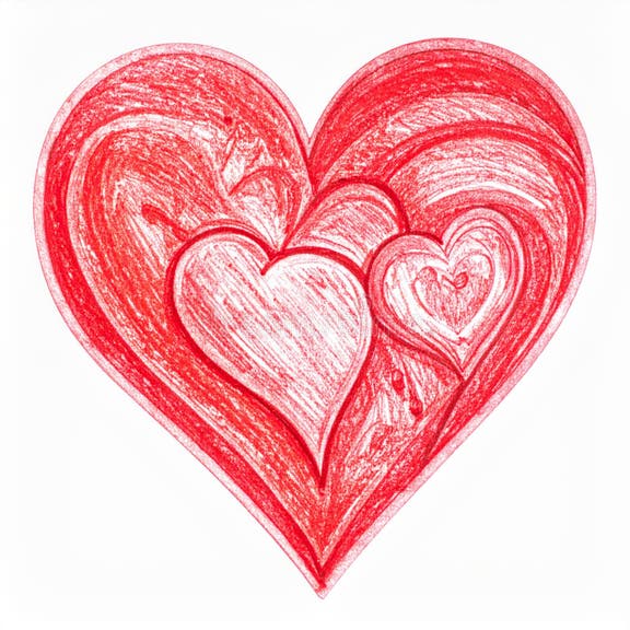 Red Heart Drawing with Smaller Hearts Inside Stock Illustration ...