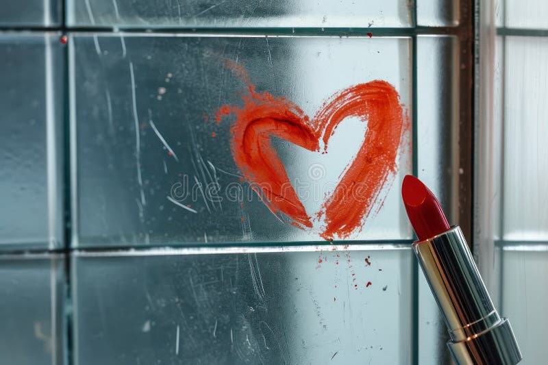Red Heart Drawn with Lipstick in Bathroom on Mirror Tiles . Generative ...