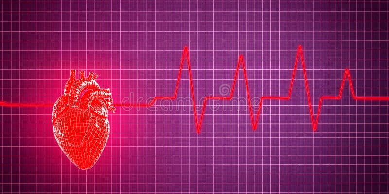 Red Heart and EKG Line on Purple Grid Stock Illustration - Illustration ...