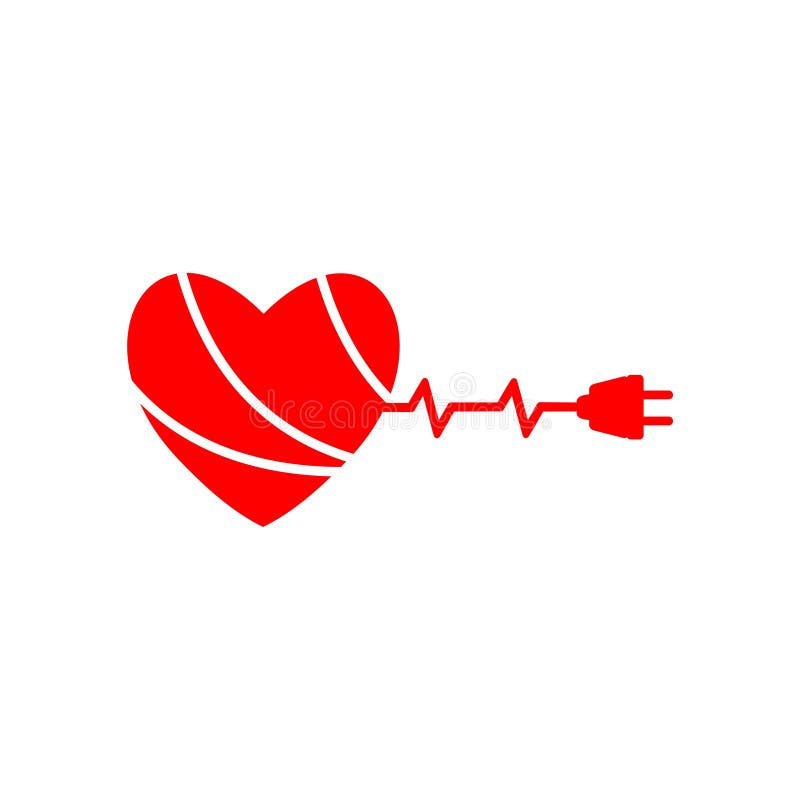 Red Heart with Electric Plug Icon Isolated on White Background Stock ...