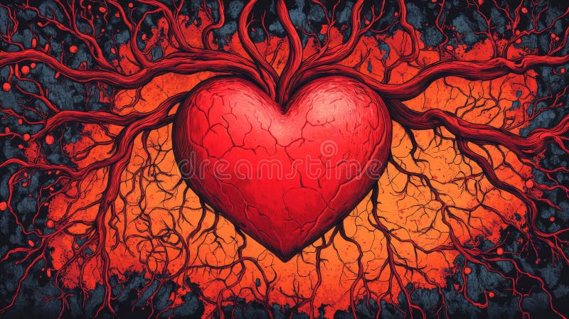 Red Heart Entwined with Dark Roots Illustration Stock Illustration ...
