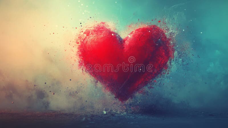 Red Heart Exploding into Particles Abstract Background Stock ...